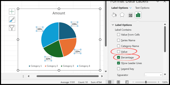 pie chart excel text data