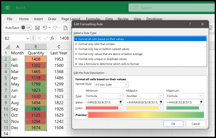 excel formula based on colour