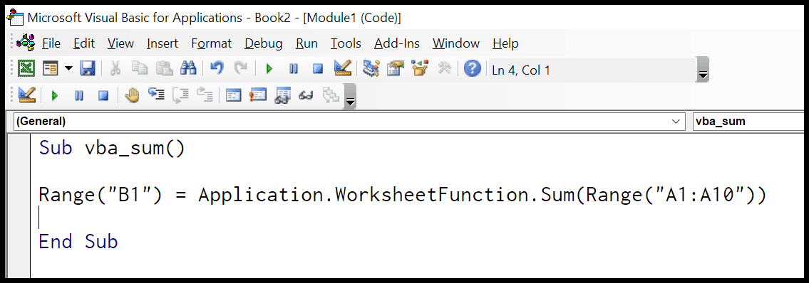 Excel Vba Sum Column Dynamic Range All Cells Above Selected Cells