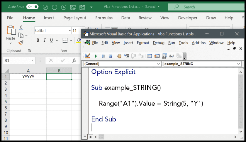 VBA STRING Function (Syntax + Example)