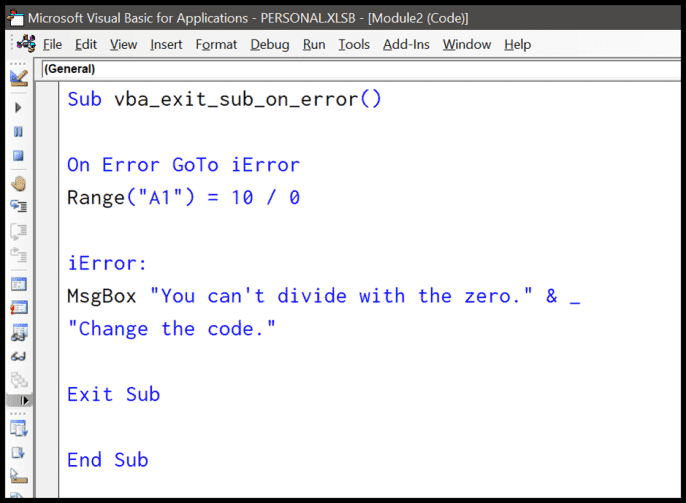 VBA Exit Sub Statement