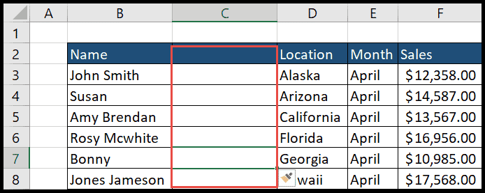 ADD COLUMN (Keyboard Shortcut in Microsoft Excel)