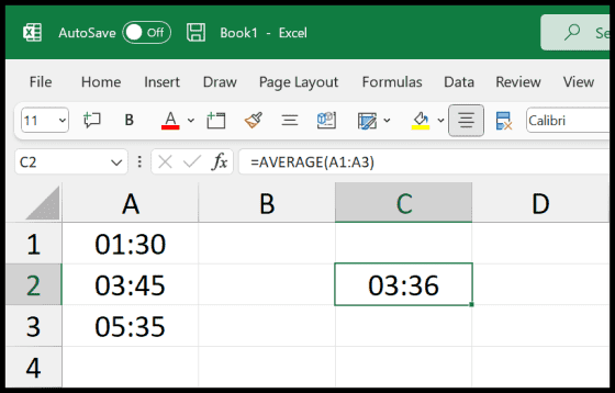 Calculate the Average of the Time Values (Excel Formula)