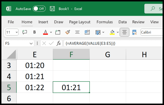 Calculate the Average of the Time Values (Excel Formula)