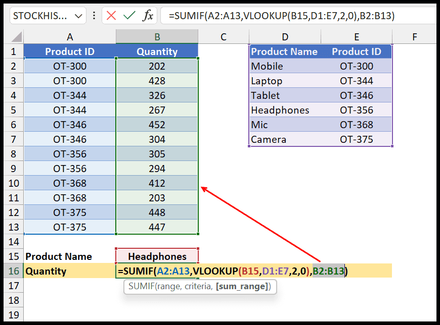 Combine VLOOKUP with SUMIF (Single + Multiple Sheet)