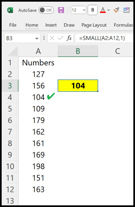 Find the Smallest Value from a Range (Smallest Number) in Excel (Formula)