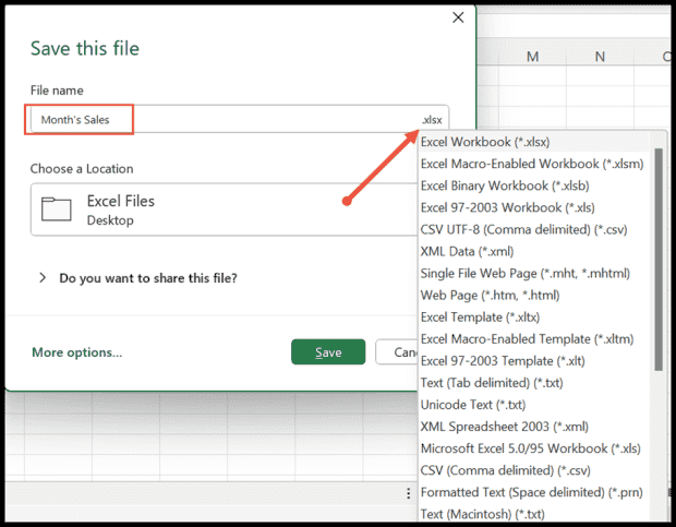 Save an Excel File (Workbook)