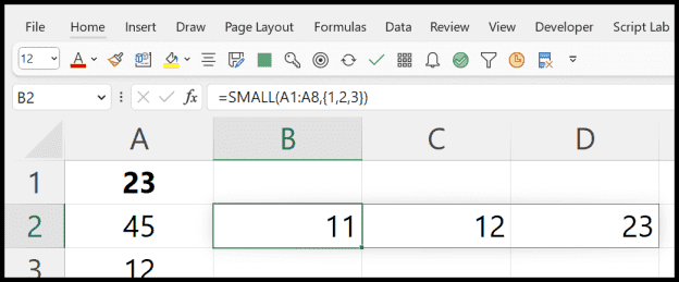 Find the Lowest Value from a List of Numbers (N) in Excel (Formula)