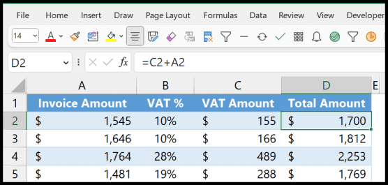 Calculate VAT (Excel Formula)