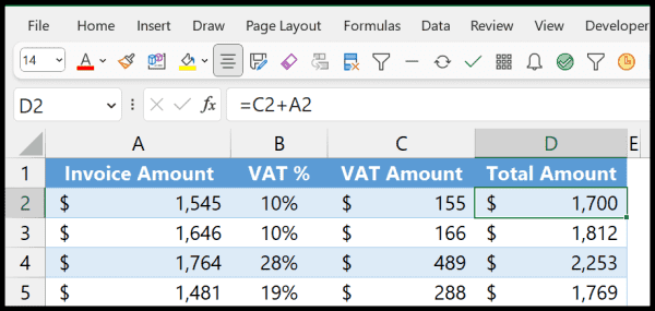 Calculate VAT (Excel Formula)