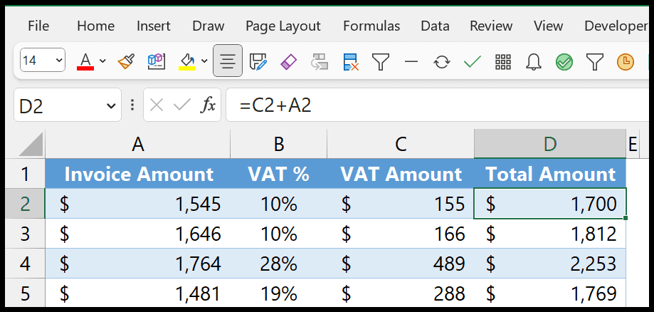 Calculate VAT (Excel Formula)
