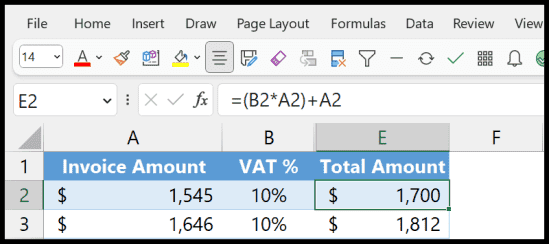 Calculate VAT (Excel Formula)