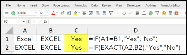 How to Compare Two Strings (Text) in Excel (Formula)