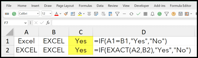 How to Compare Two Strings (Text) in Excel (Formula)