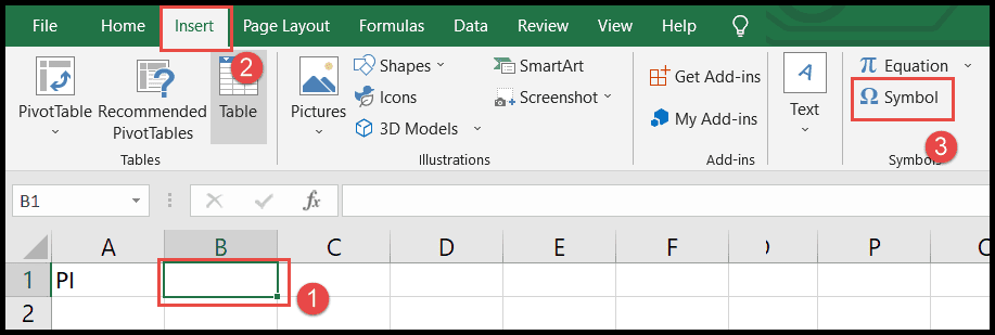 How to Insert PI Symbol (π) in Excel