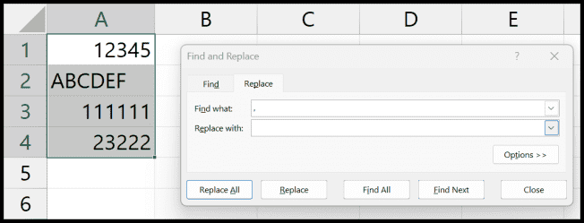 How to Remove Commas (Single and Multiple) in Excel (Formula)