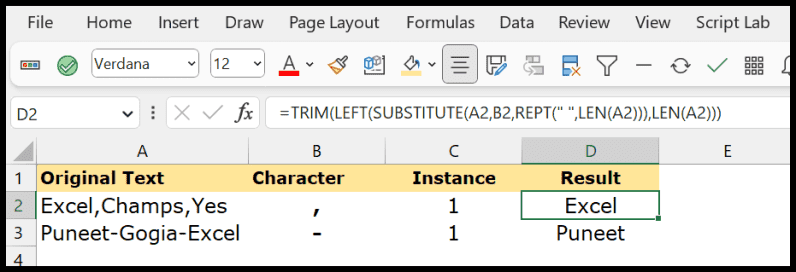 How to Extract Text After and Before a Character in Excel (Formula)