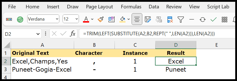 How to Extract Text After and Before a Character in Excel (Formula)