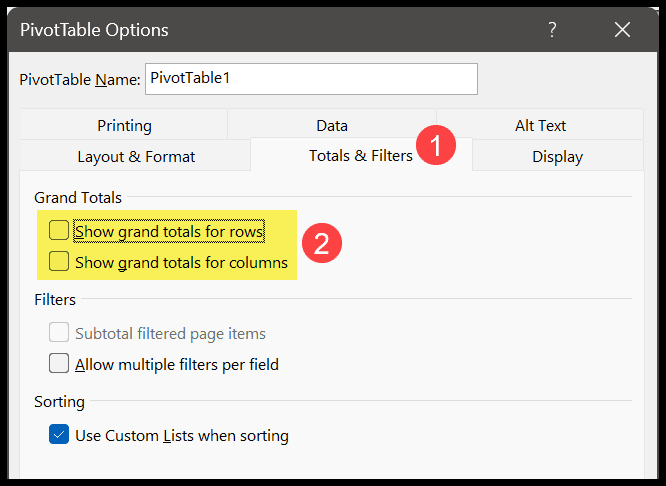 How to Remove Grand Total in a Pivot Table