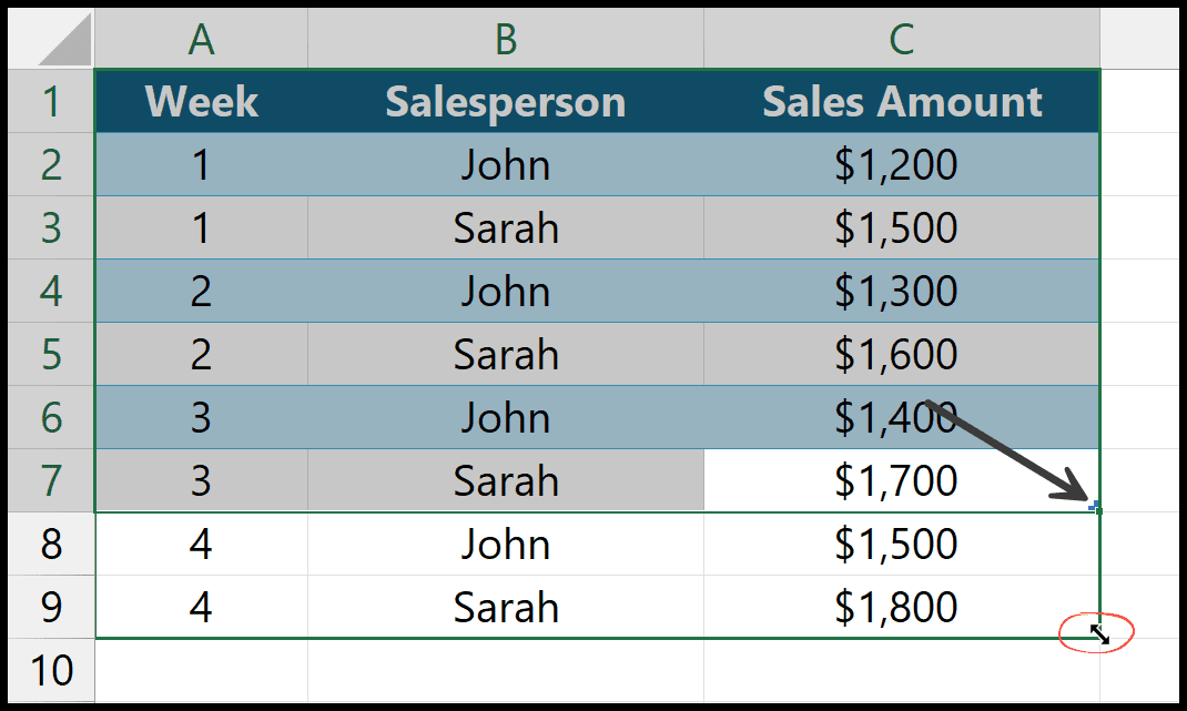 How to Extend an Excel Table